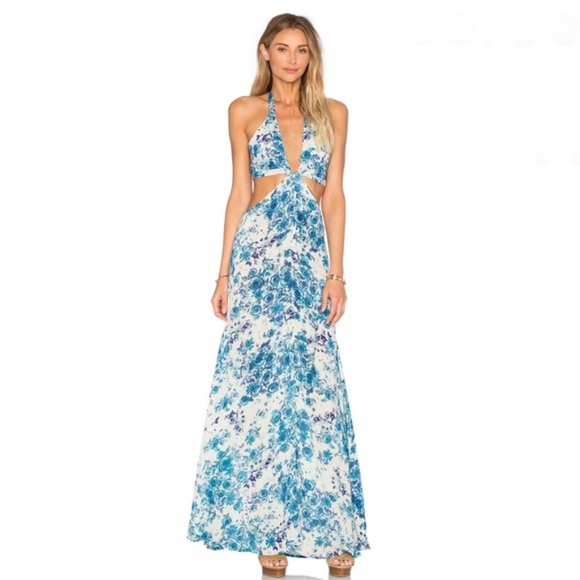 RAGA | Dresses | Raga Cutout White Blue Floral Maxi Dress Sz L | Poshmark